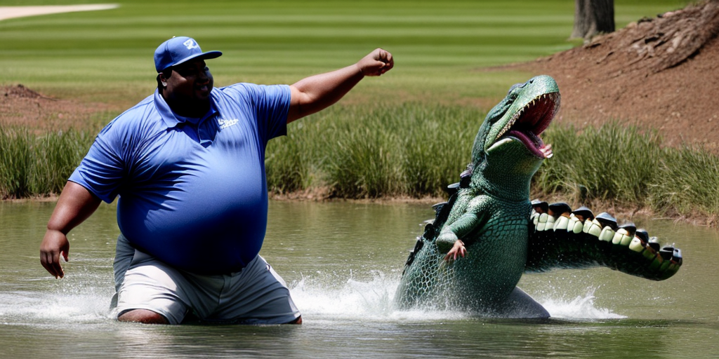 fat black man dancing with an alligator