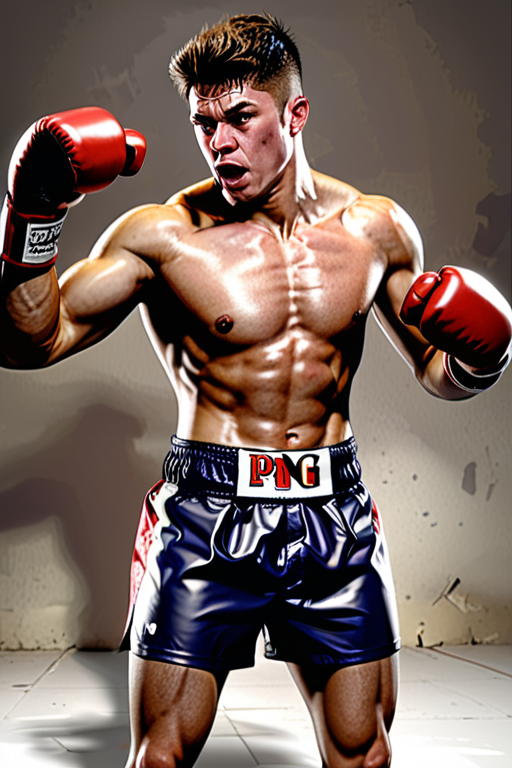 Intense Boxer Preparing for Action in a Dynamic Fighting Stance