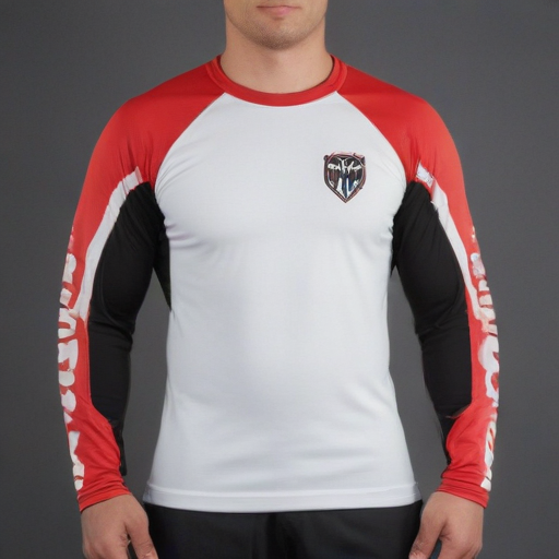 long sleeve rashguard, black torso, red sleeves. White SSI logo in the ...