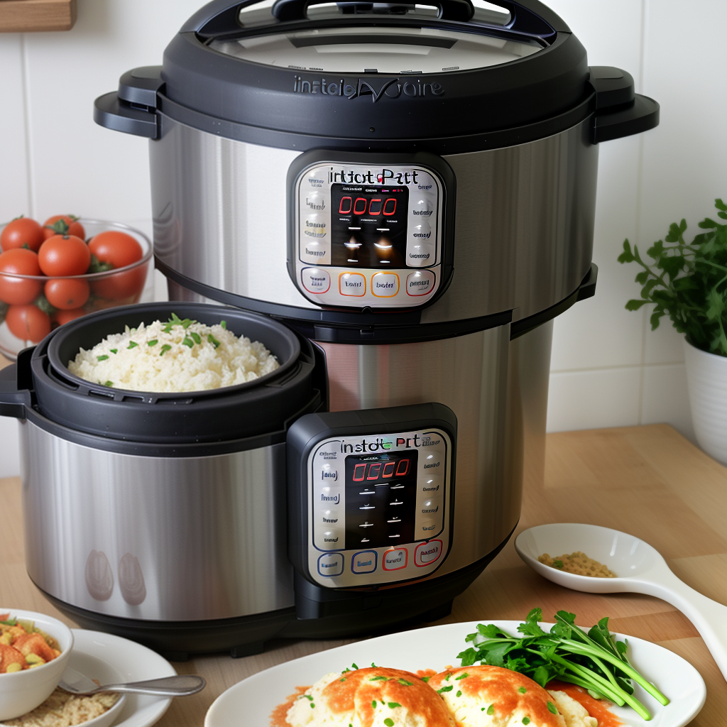 Modern Kitchen with Two Instant Pots Cooking Rice and Delicious Meals