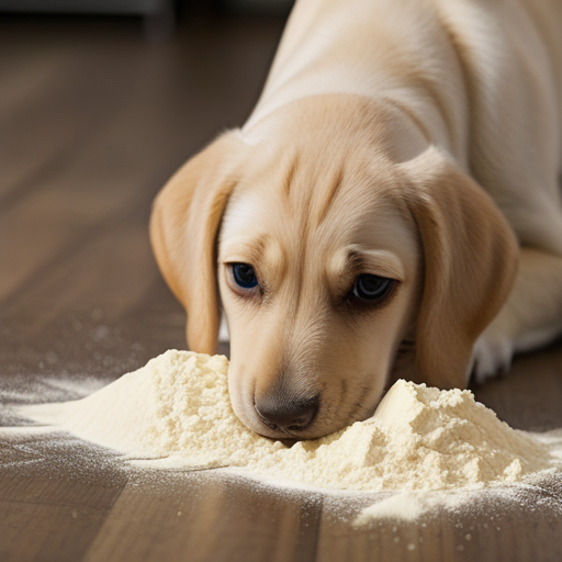 Curious Puppy Investigates a Pile of Flour on the Floor.