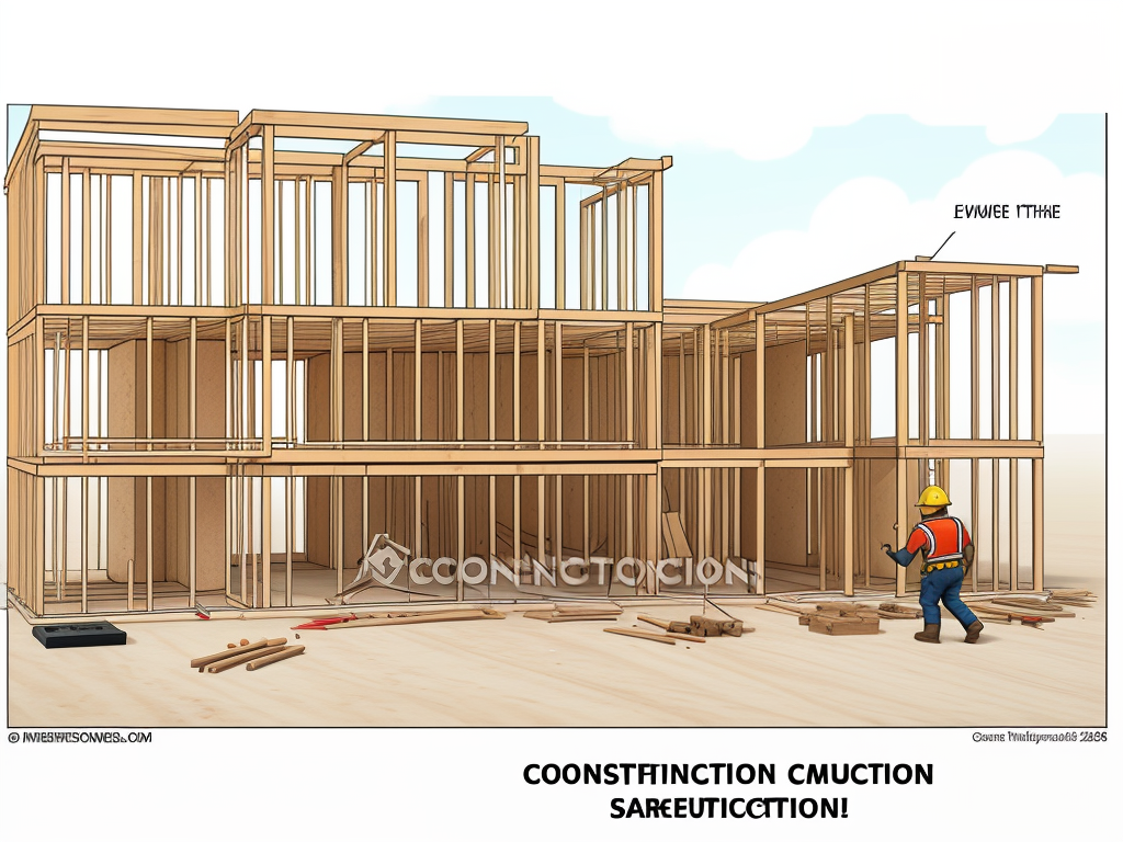 Construction Site Illustration Featuring Wooden Framework and Safety ...