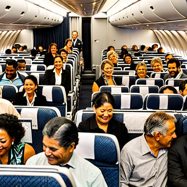 crowded cabin inside air new zealand airplane