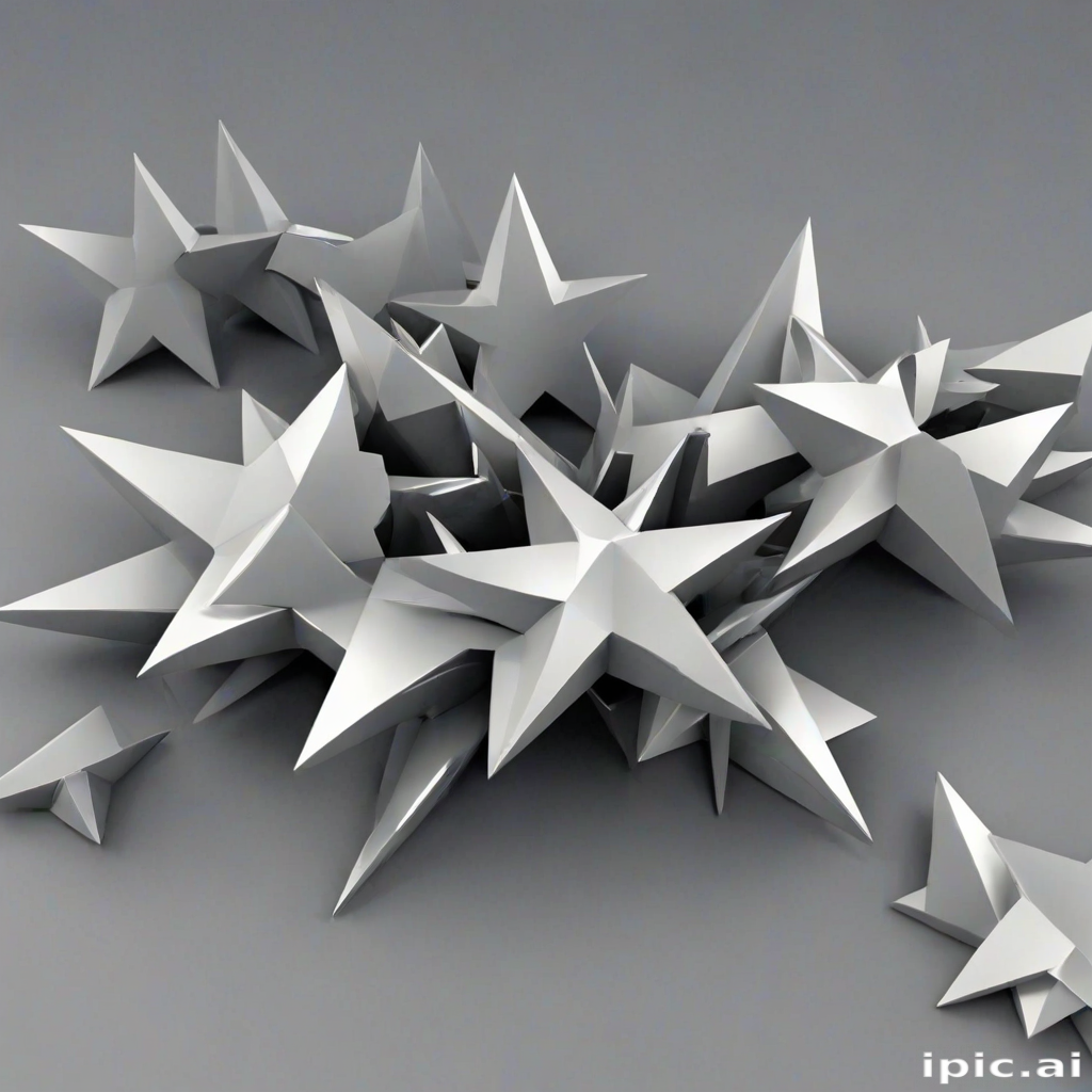 A Glimmering Collection of Three-Dimensional Metallic Stars on a Gray ...