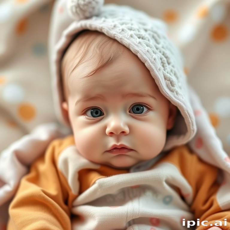 Adorable Baby with Big Blue Eyes Wearing a Cozy Knit Hat
