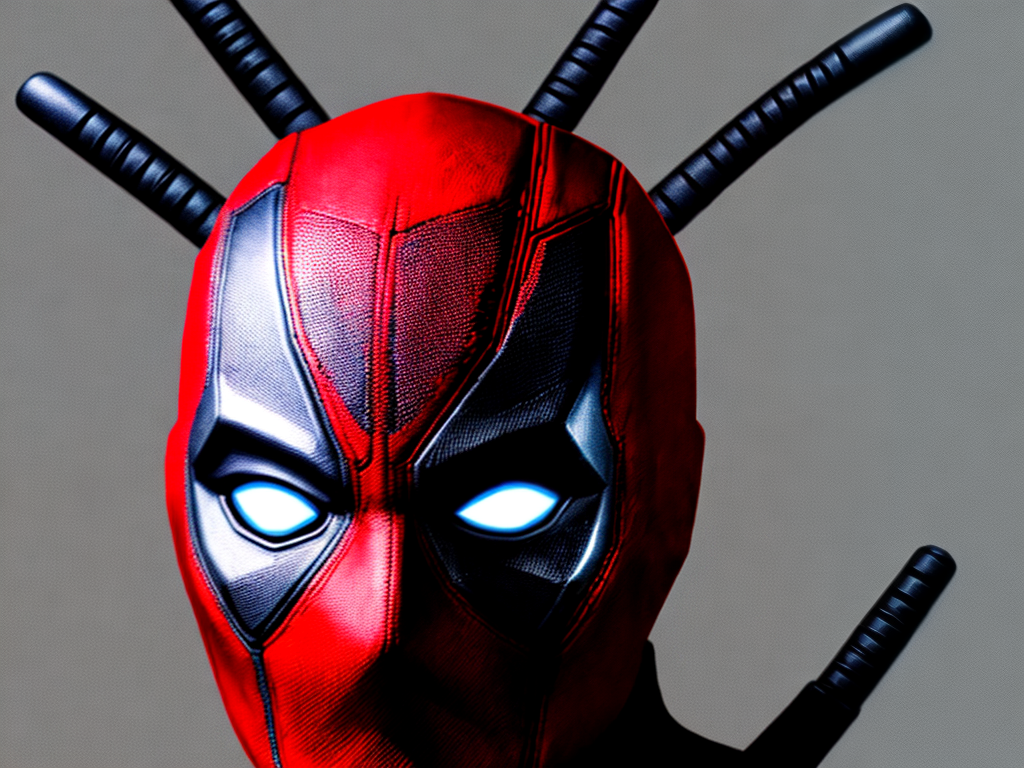deadpool mask eyes in drawing in front of a computer screen with code