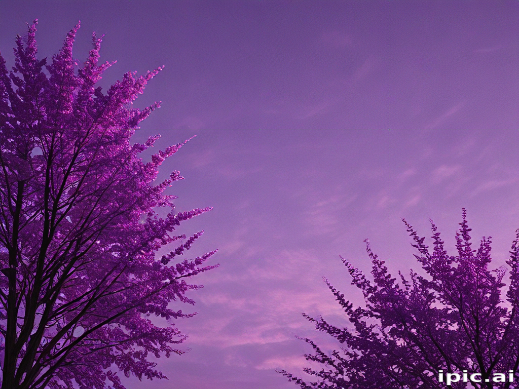 Serene Twilight Scene Featuring Majestic Trees Under a Beautiful Purple Sky