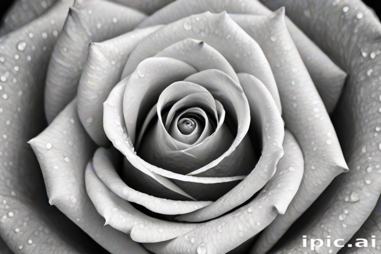 Elegantly Captured Grey Rose with Dew Drops in Stunning Detail