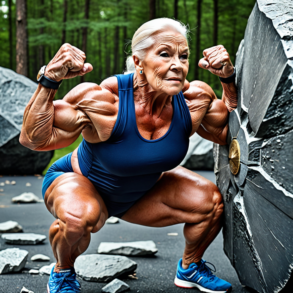 strong elderly very overweight muscular woman bodybuilder with enormous ...