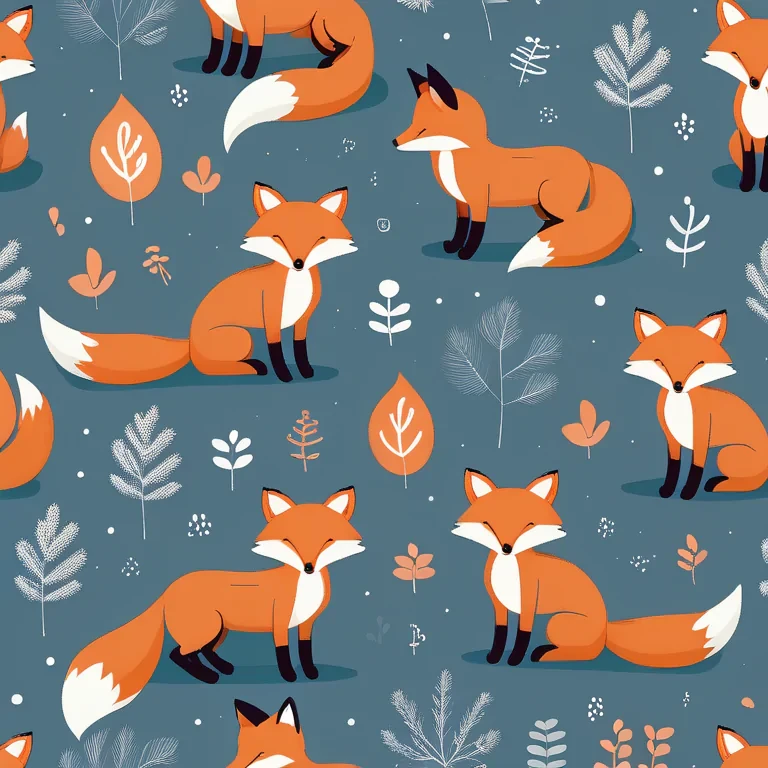 Charming Pattern of Playful Foxes Surrounded by Colorful Autumn Leaves