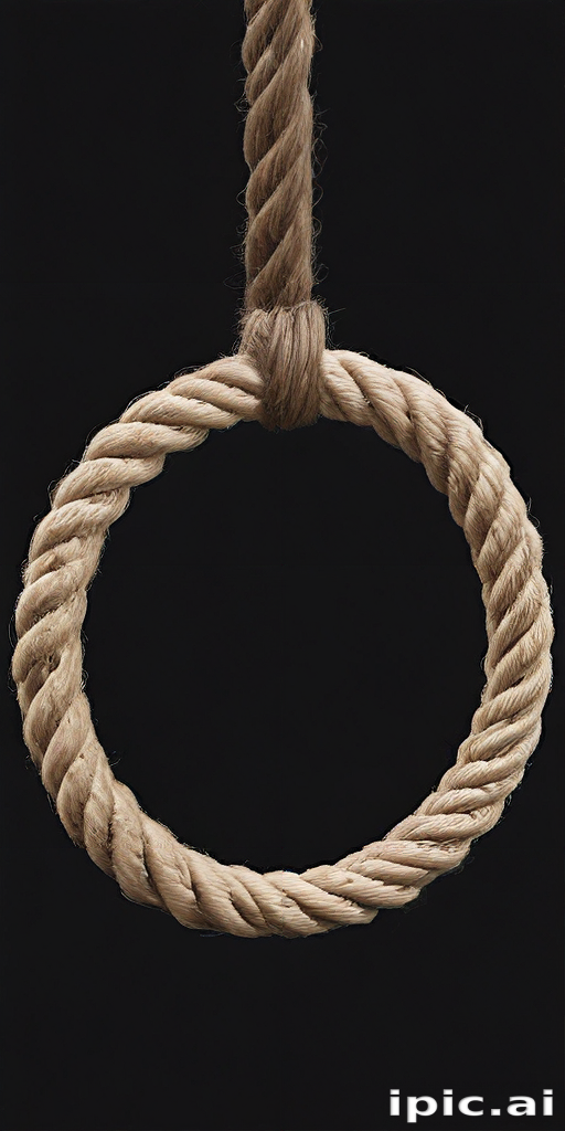 Rope Loop Hanging Against a Solid Black Background, Symbolizing Tension