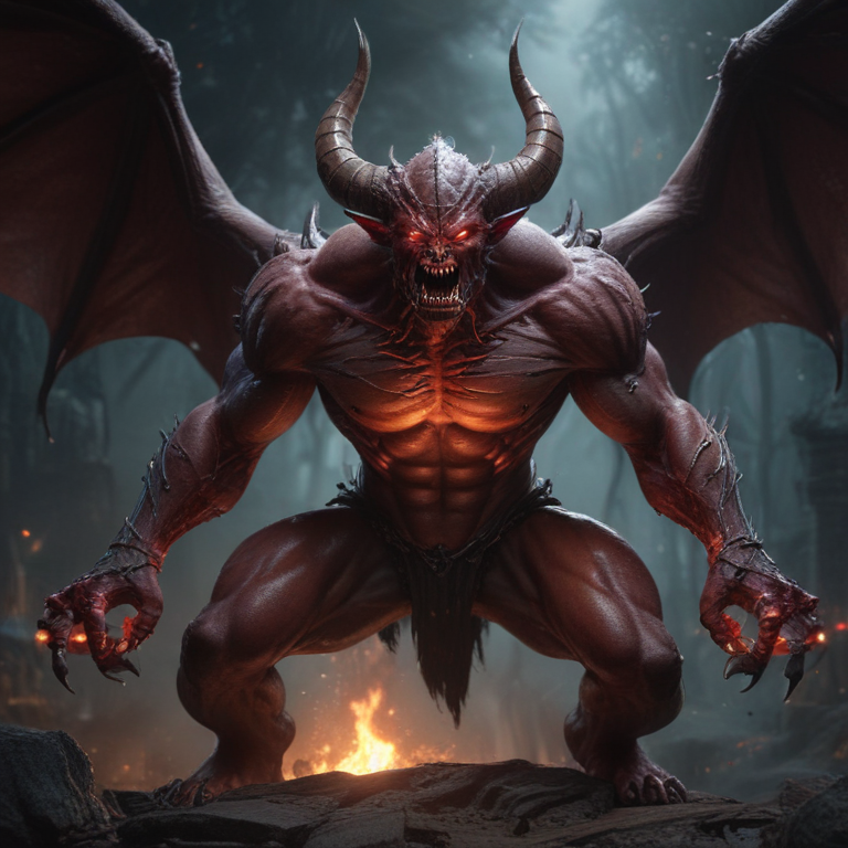 Majestic and Terrifying Demon Rising from the Shadows of Darkness