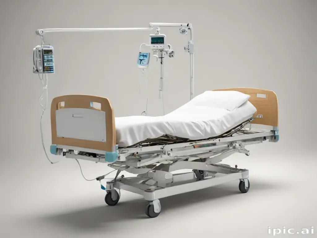 Modern Hospital Bed Equipped with Essential Medical Monitoring Devices and Accessories