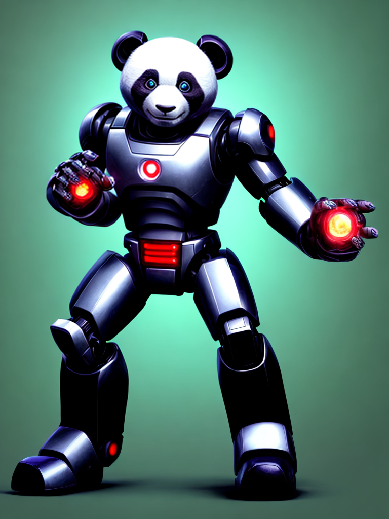 robot panda with cyborg hand