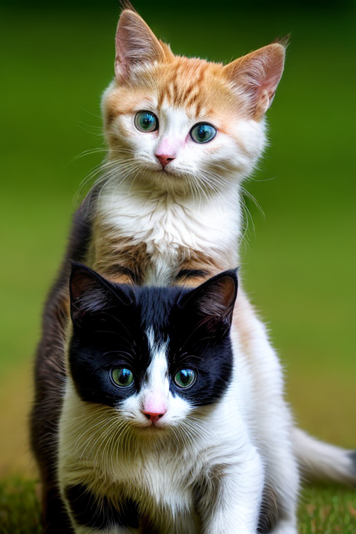 Very beautiful mother cat cradling a kitten