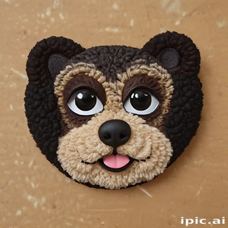 Whimsical Plush Bear Head with Big Eyes and Playful Expression