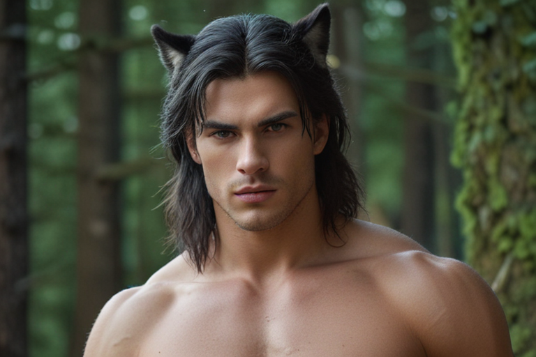 Demi-Human-wolf-God a strong. His big muscles showing in the light, his ...