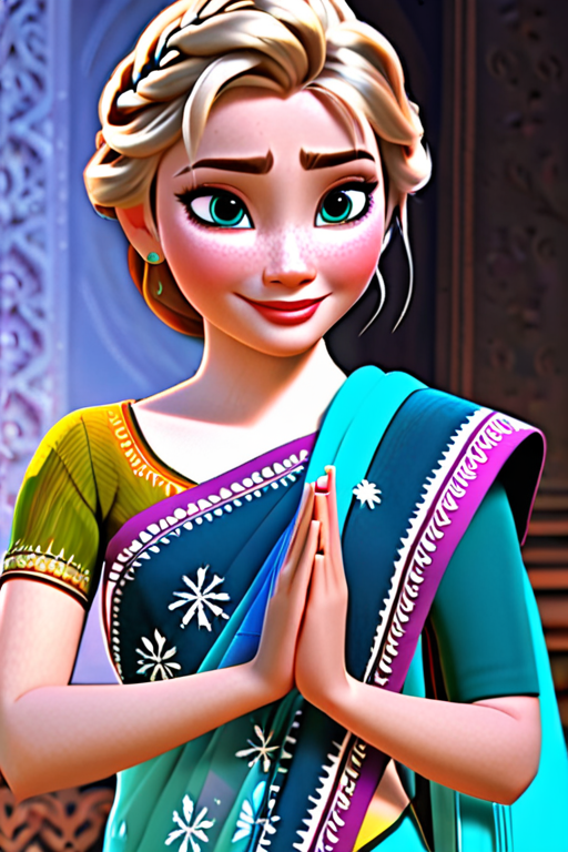Elsa and Anna hugs together in saree indian smile frozen disney smile ...