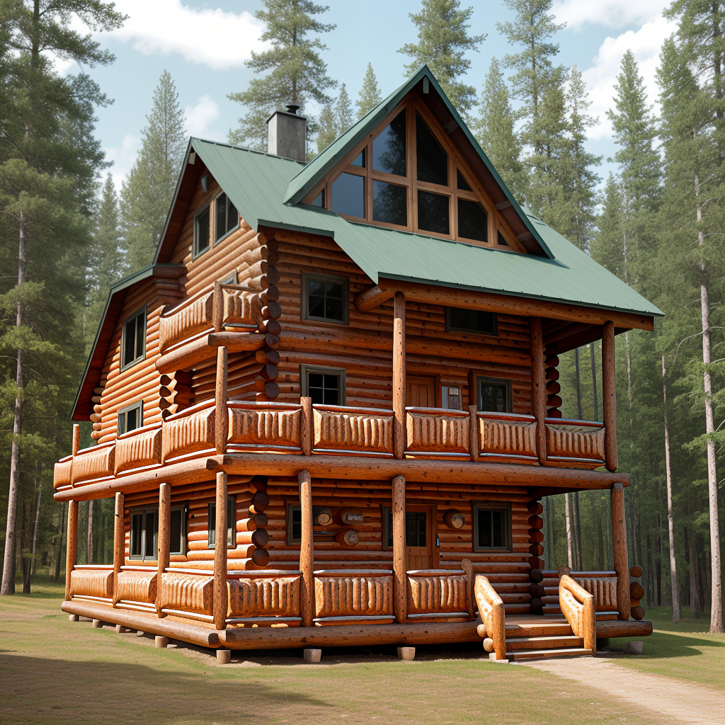 Charming Rustic Log Cabin Surrounded by Lush Green Forest Landscape