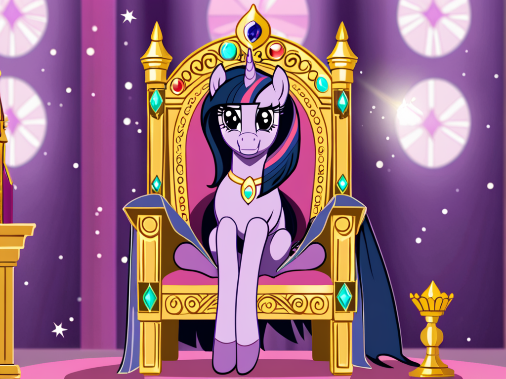mlp pony alicorn twilight sparkel princess siting on the throne