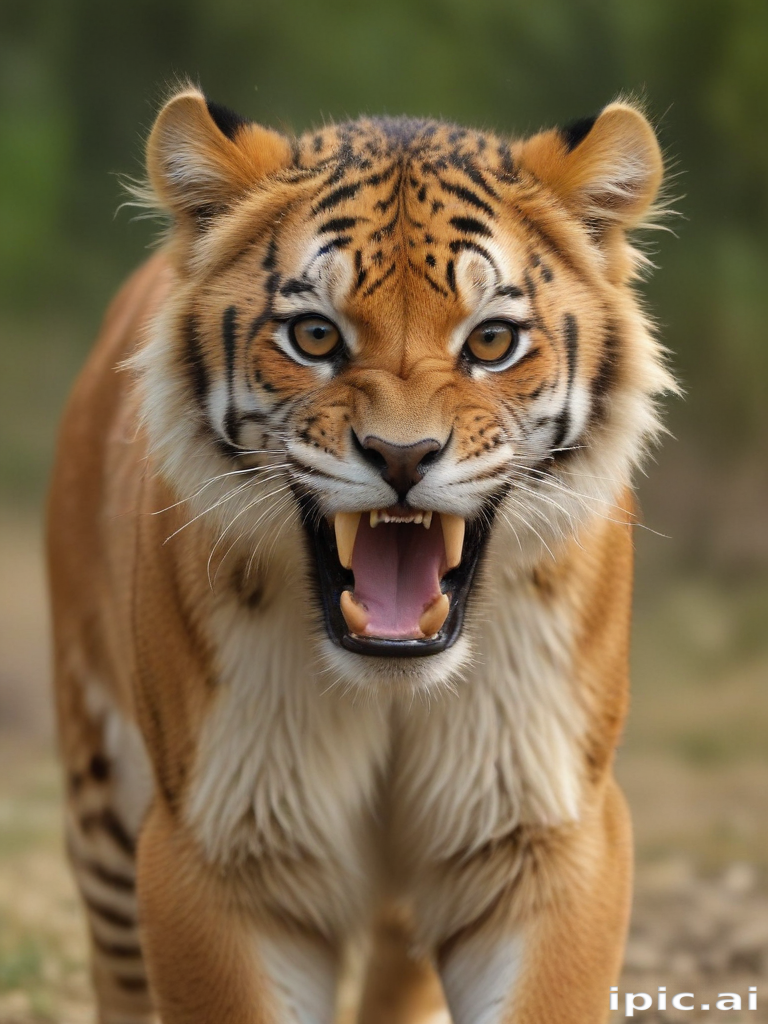 A Magnificent Tiger Roaring Fiercely in Its Natural Habitat.