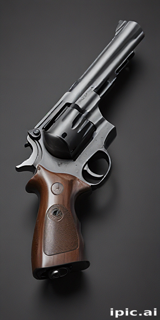 A Close-Up View of a Classic Revolver with Wooden Grip Design.