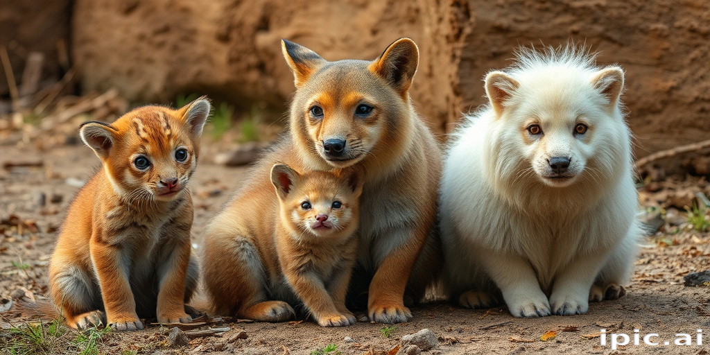 Adorable Group of Young Animals Sitting Together in a Natural Setting