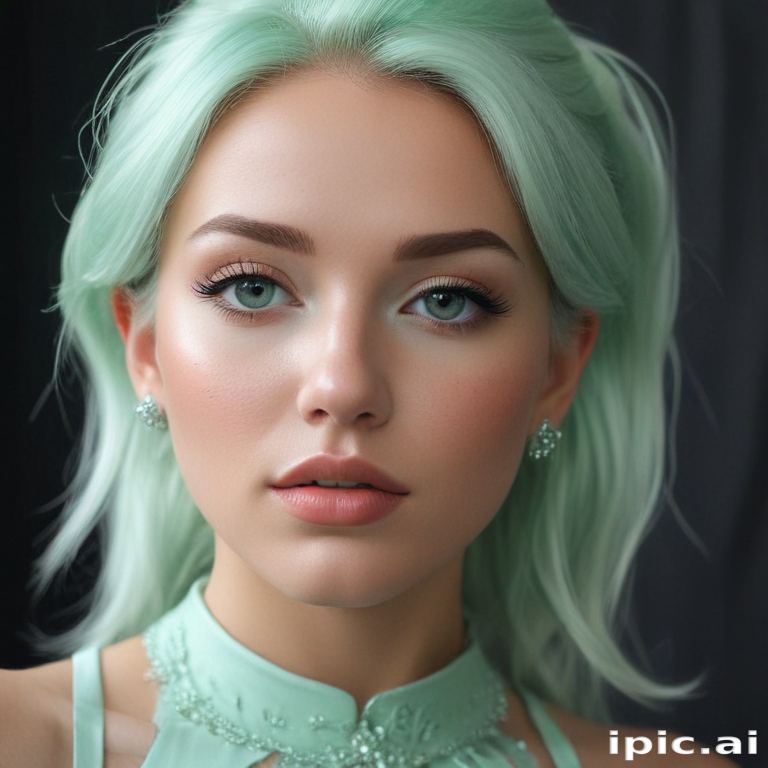 Elegant Portrait of a Young Woman with Mint Green Hair and Radiant Makeup