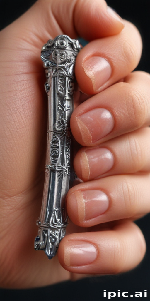 Intricately Designed Silver Object Held Firmly in a Well-Groomed Hand