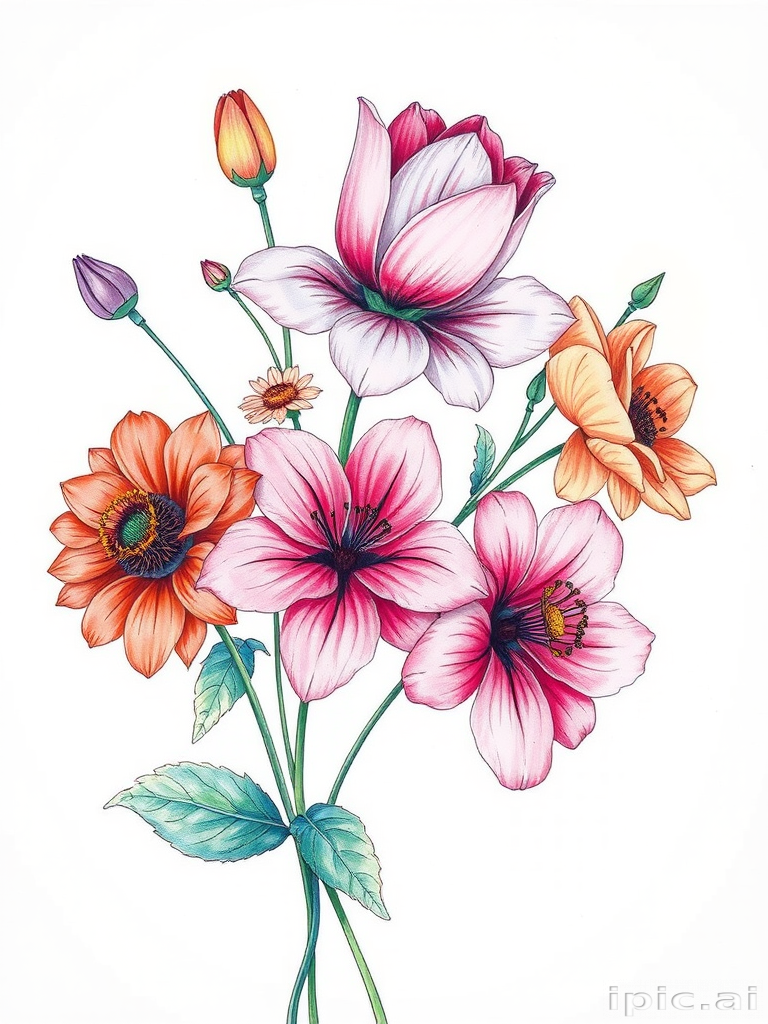 Vibrant Floral Arrangement Featuring Various Colorful Blooms and Lush ...