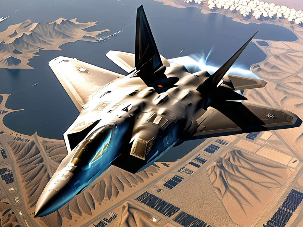 Futuristic Fighter Jet Soaring Over Desert Landscape with Stunning ...