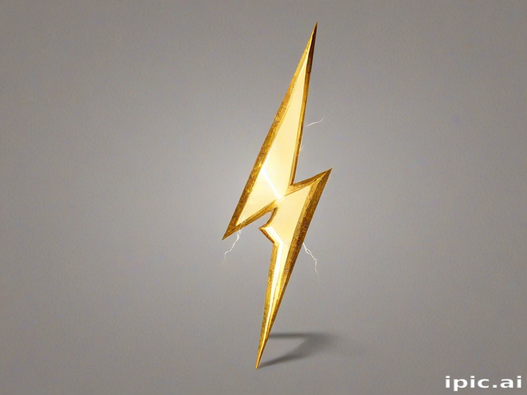 Bold and Striking Golden Lightning Bolt Illuminating a Gray Background