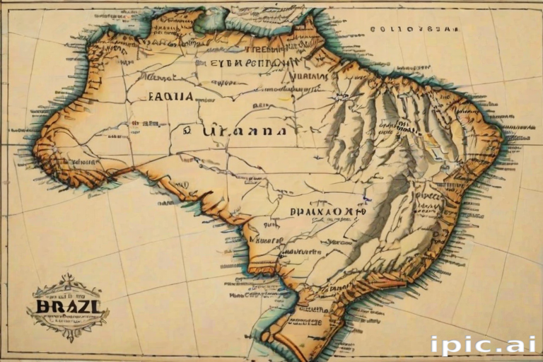Historical Map of Brazil Highlighting Geographical Features and Regions ...