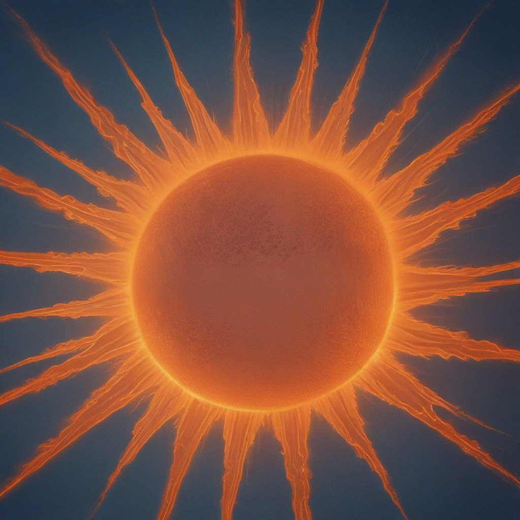 A mind-blowing beautiful lumious giant sun in a bluish-orange color