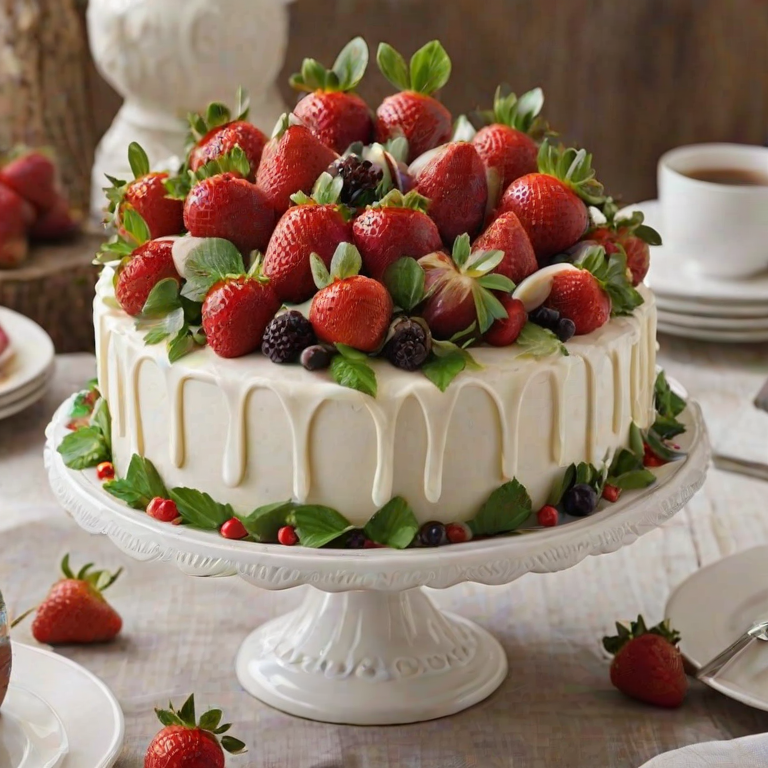 Deliciously Decorated Vanilla Cake Topped with Fresh Strawberries and ...