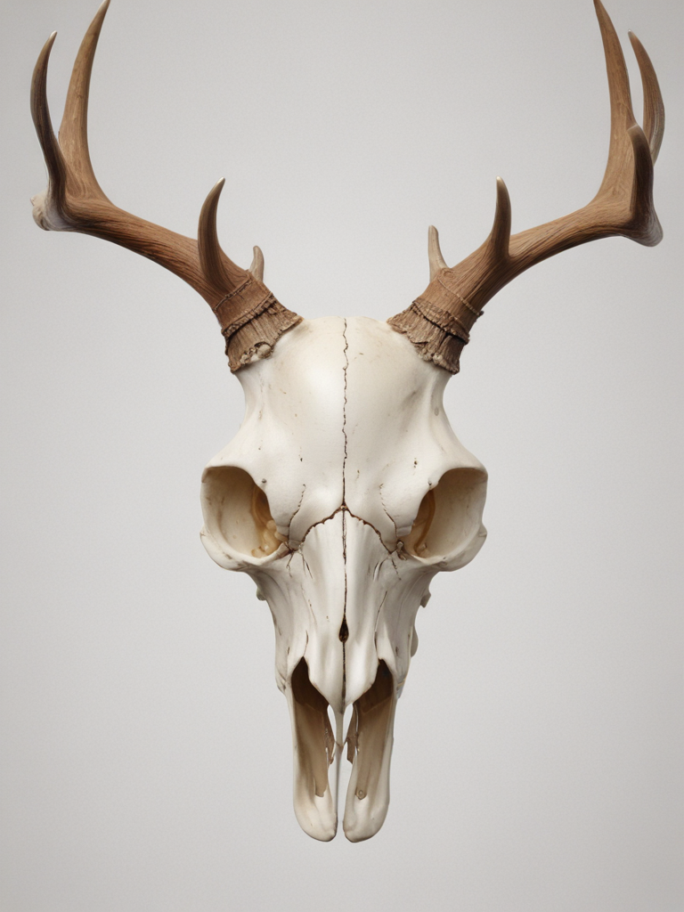 Detailed Close-Up of a Deer Skull with Majestic Antlers Displayed