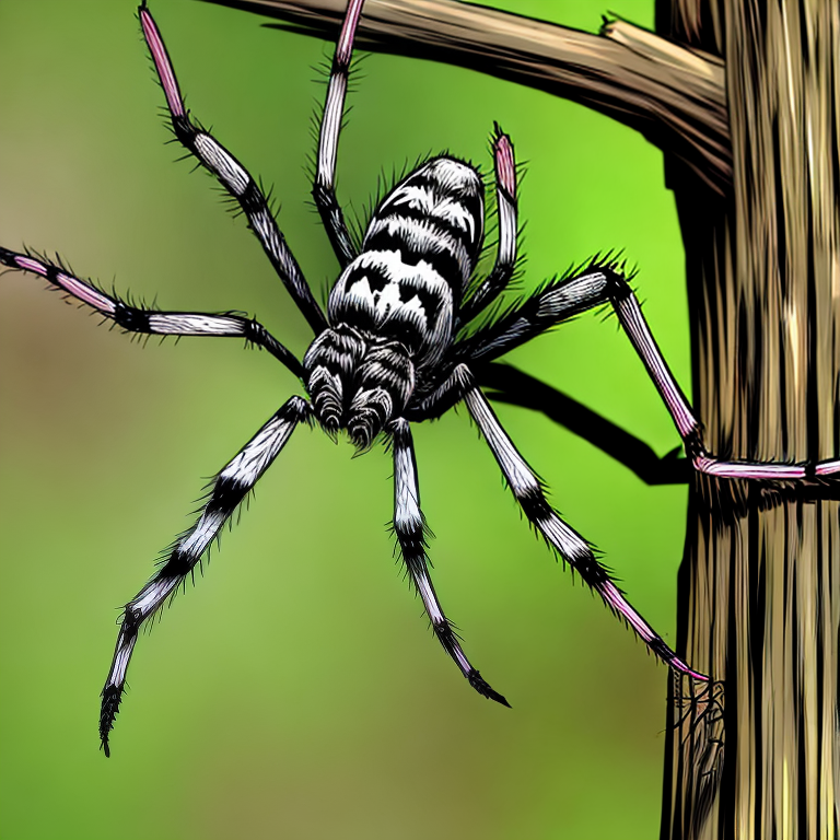 spider crawling up a tree, cartoon