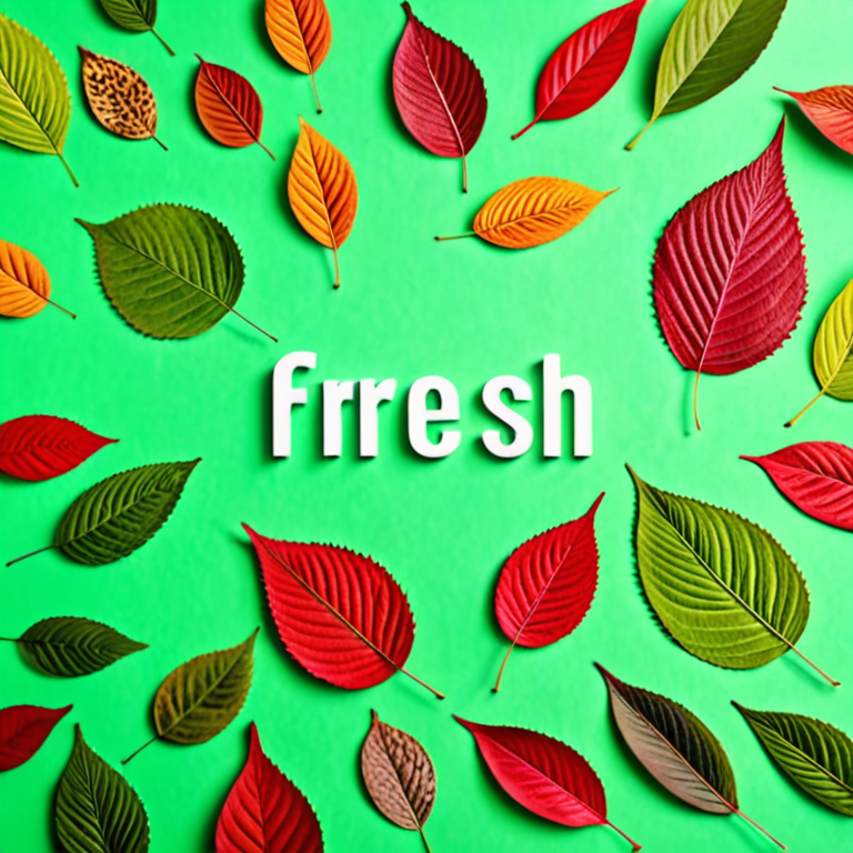 create text FRESH written with leaves on light green colour background ...