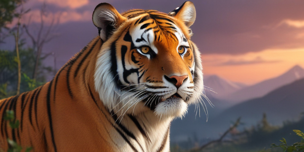 Majestic Tiger Gazing into the Distance Against a Stunning Sunset ...
