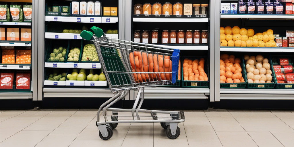 Empty Shopping Cart Positioned Among Colorful Fresh Produce in ...