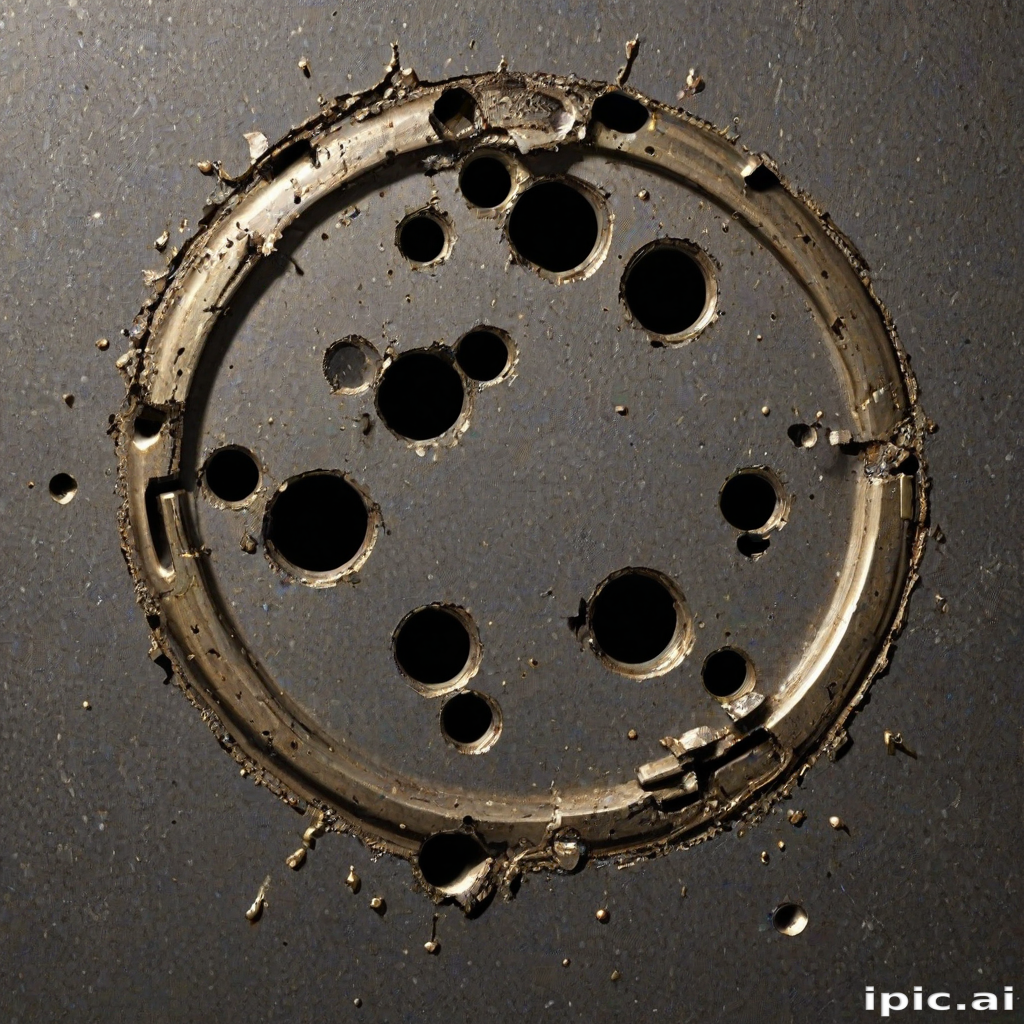 Intricate Patterns of Holes and Marks on a Metallic Surface