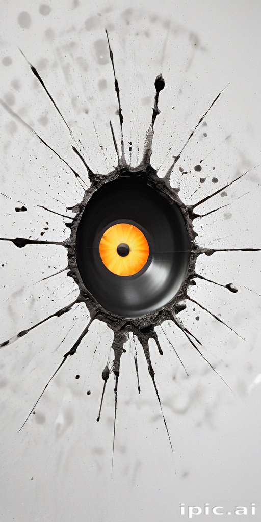 Dynamic Visual of a Vinyl Record with an Eye Surrounded by Splatter