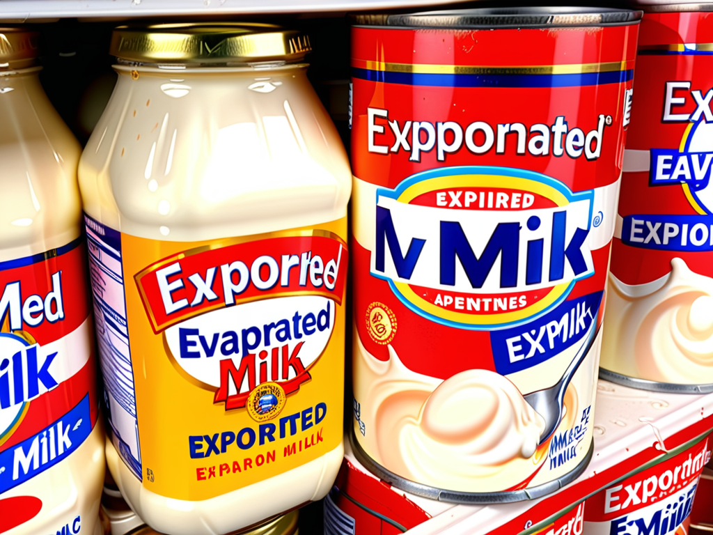 Evaporated and Expired Milk Products Displayed on Grocery Store Shelf