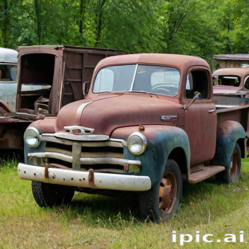 Rustic Vintage Chevrolet Truck Surrounded by Abandoned Classic Vehicles ...