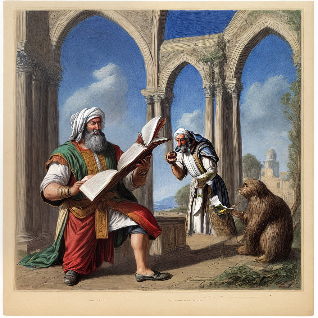 Imagine a large man holding a papyrus and reading carefully with his ...