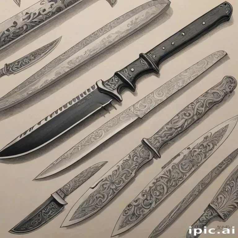Intricately Designed Collection of Ornate Knives with Decorative Blades