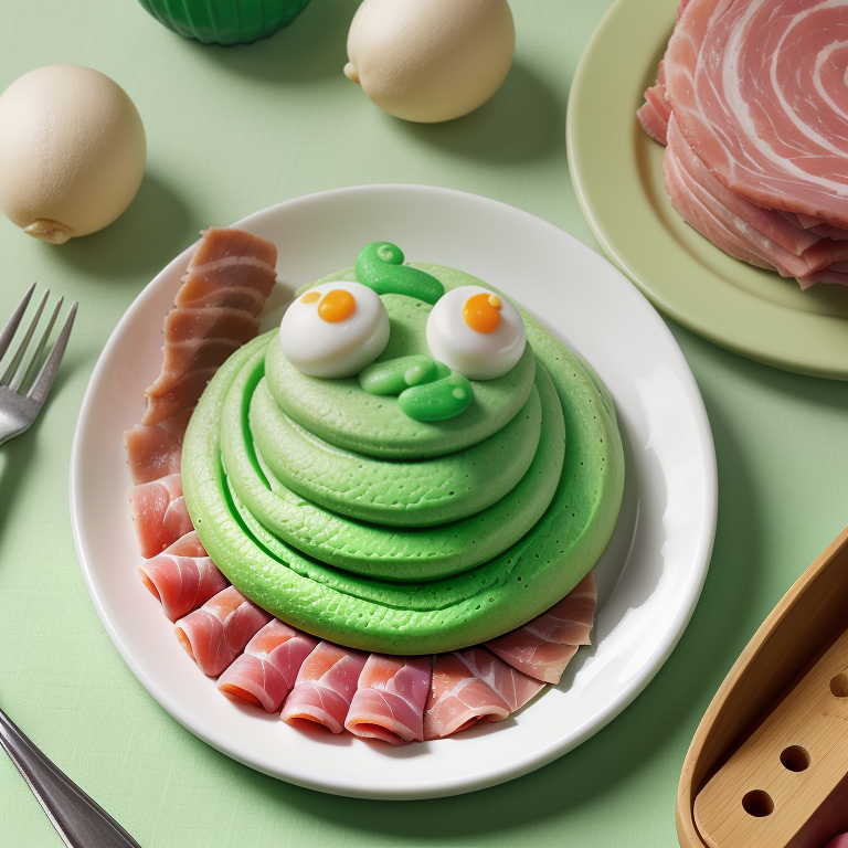 Whimsical Green Frog Dessert Crafted with Cream and Sliced Ham Delights
