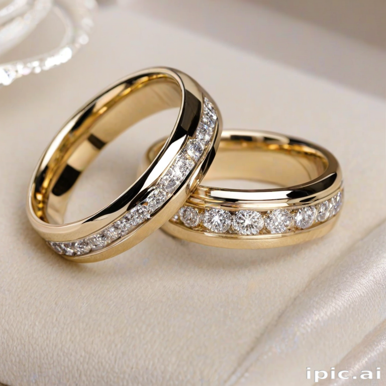 Elegant Gold Wedding Bands Adorned with Sparkling Diamonds for Couples