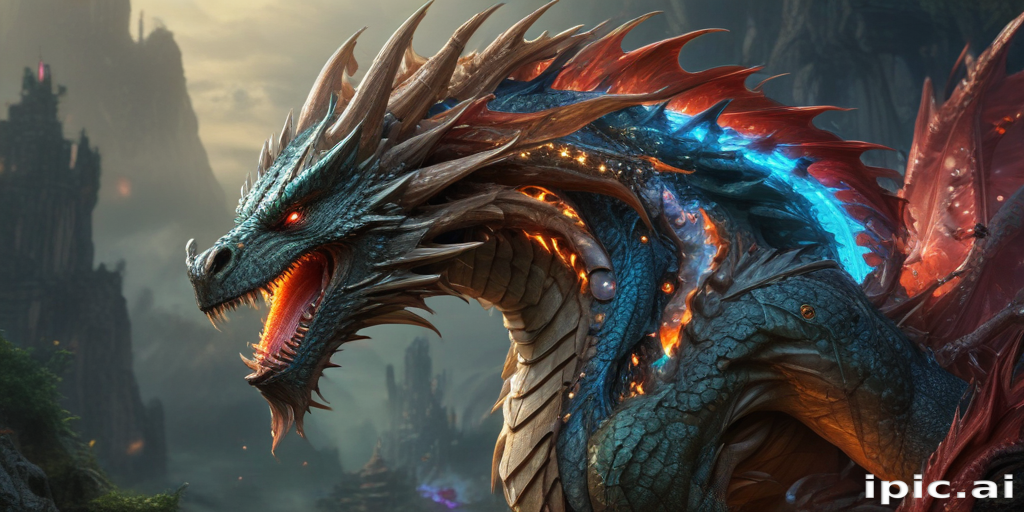 Majestic Dragon with Fiery Scales in a Mystical Fantasy Landscape