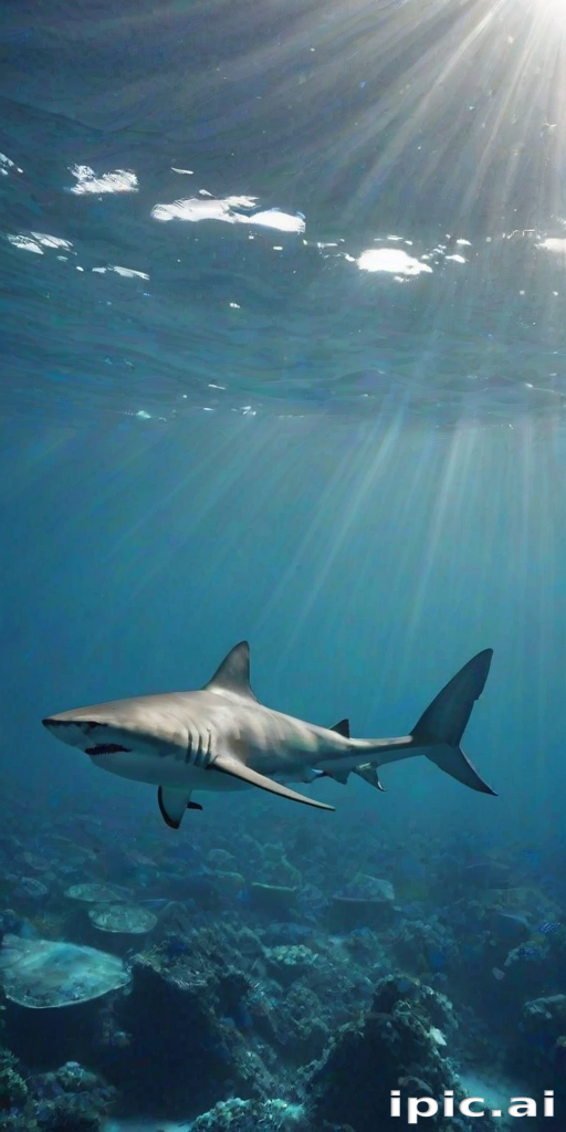 Graceful Shark Gliding Through Crystal Clear Ocean Under Sunlit Waters